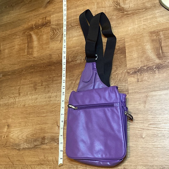 Travelon | Bags | Travelon Purple Leather Sling Crossbody Travel Bag ...